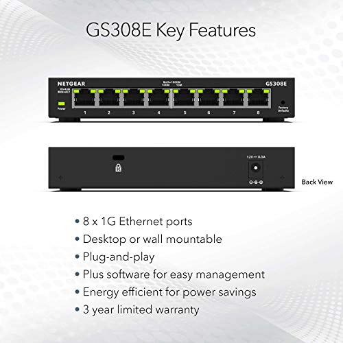 NETGEAR 8-Port Gigabit Ethernet Plus Switch (GS308E) - Desktop or Wall ...