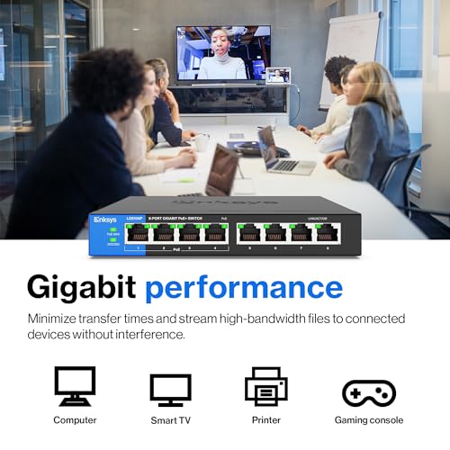 Linksys LGS108P 8 Port Gigabit Unmanaged Network PoE Switch with 4 PoE+ ...