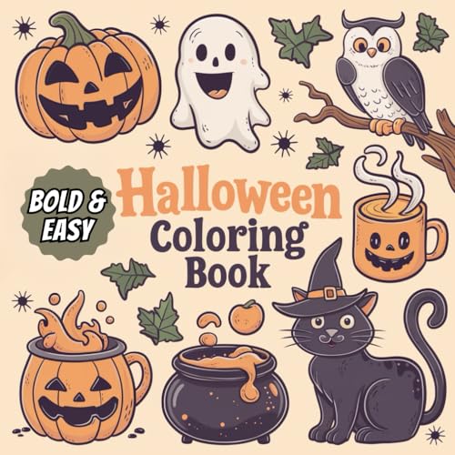 Halloween Coloring Book: Bold & Easy Designs for Kids and Adults ...