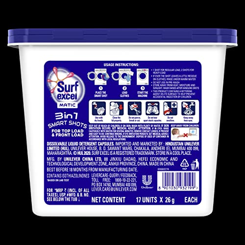 Surf Excel 3-in-1 Smart Shots Liquid Detergent For Front Load & Top ...