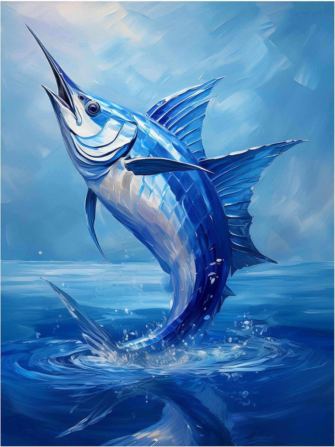 Tile Mural Fish Blue Marlin Kitchen Bathroom Wall Art Backsplash Marble ...