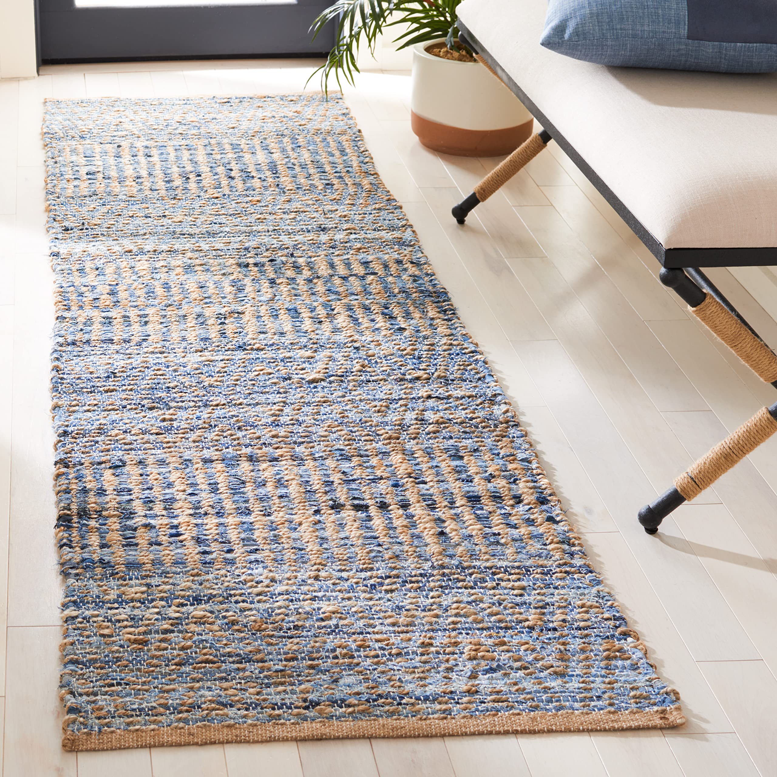 SAFAVIEH Cape Cod Collection Runner Rug - 2'3" x 12', Natural & Blue ...